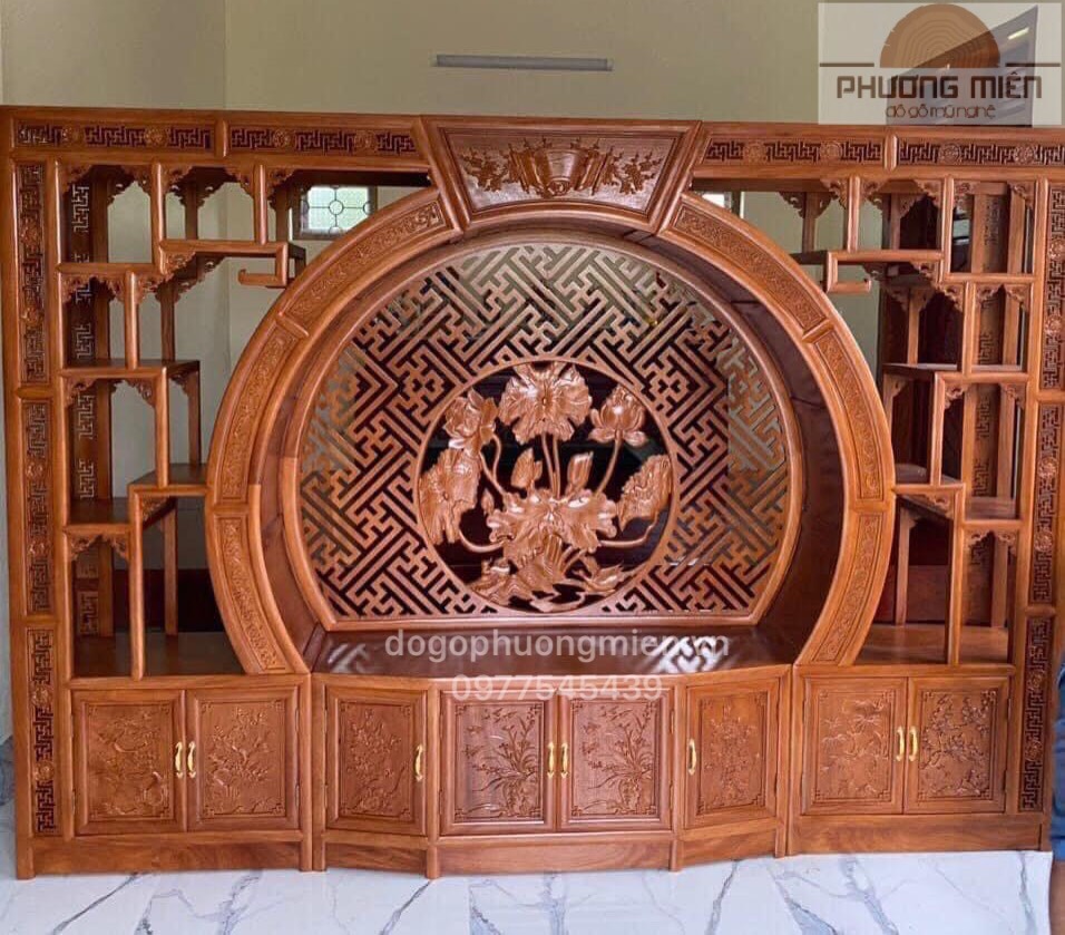 99+ Mẫu tủ cổng, vách ngăn phòng khách đặt tivi bầy đồ gỗ gõ đẹp 2021.